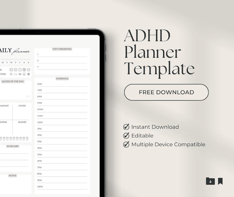 2026 ADHD Daily and Monthly Planner Printable | Undated Minimal Planner ...
