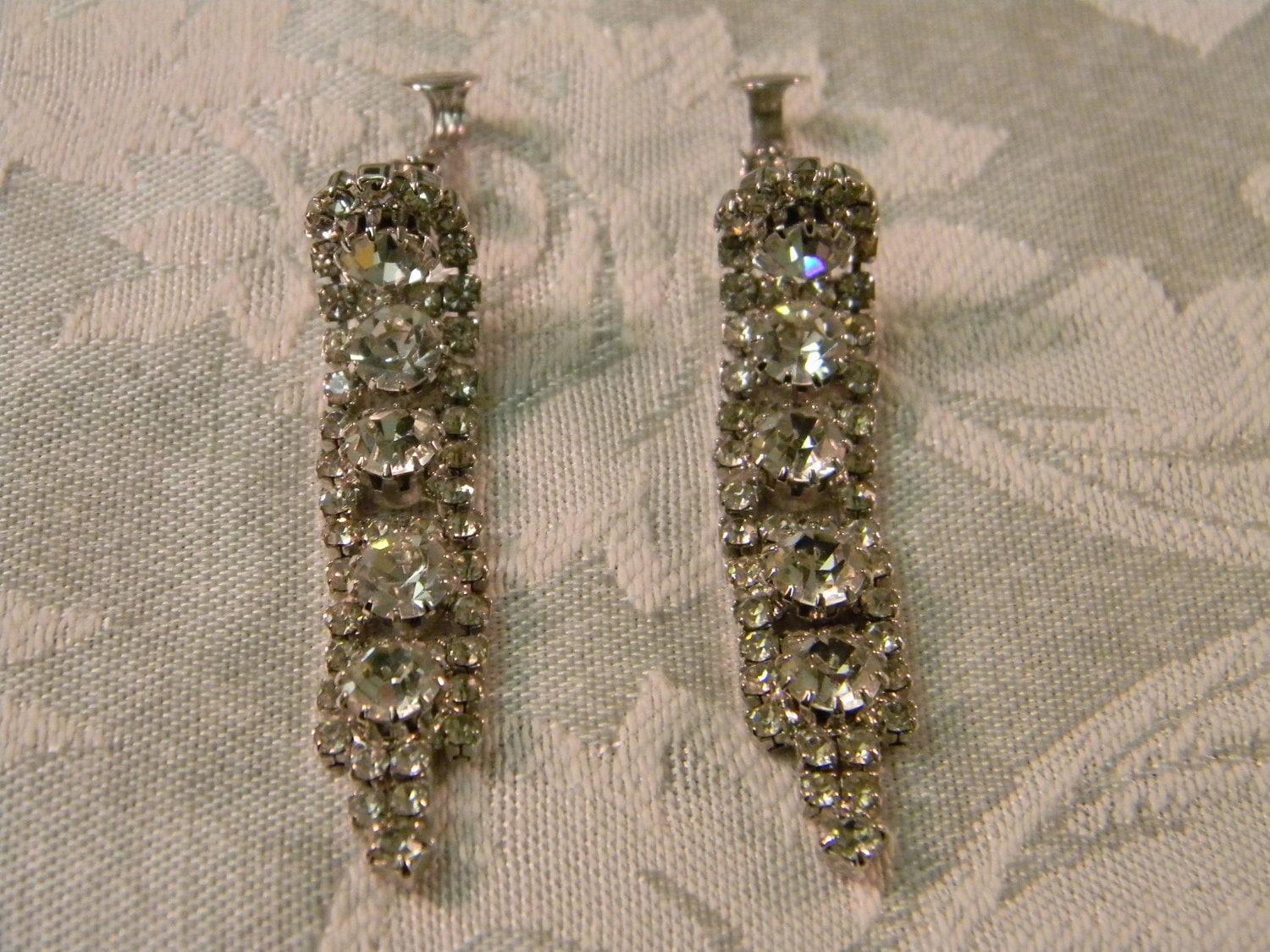 Vintage Cascading Rhinestone Stud Clip on Earrings - Etsy