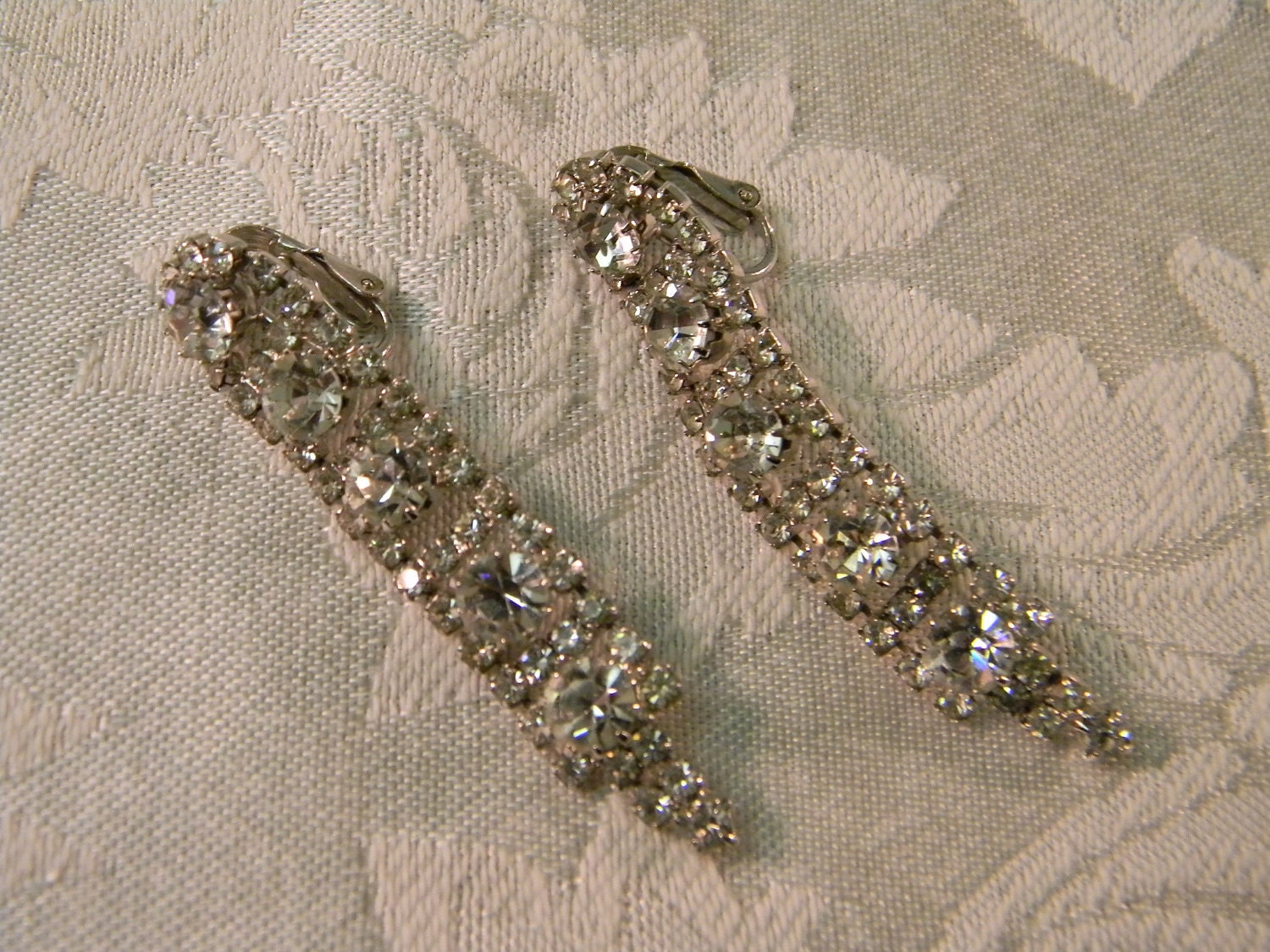 Vintage Cascading Rhinestone Stud Clip on Earrings - Etsy