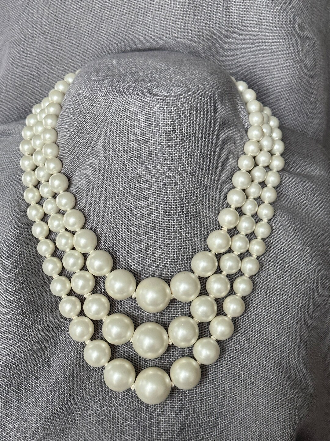 Vintage Faux off White Triple Strand Graduating Pearl Necklace - Etsy