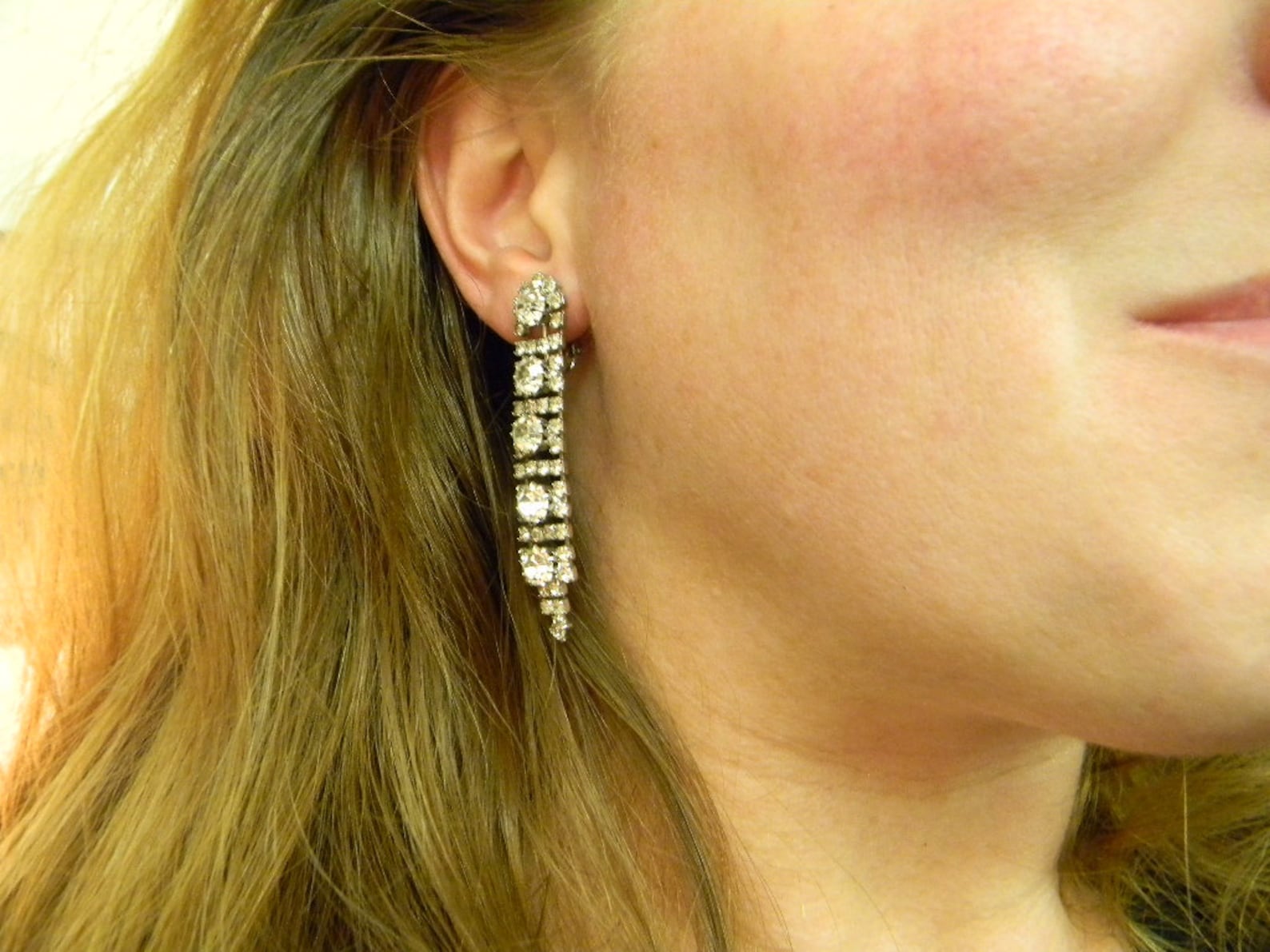 Vintage Cascading Rhinestone Stud Clip on Earrings - Etsy