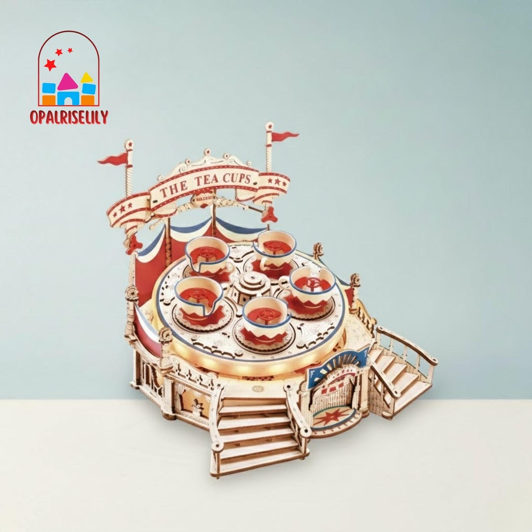 ROKR Tilt-a-whirl Teacup Amusement Park 3D Wooden Puzzle Building Toy ...