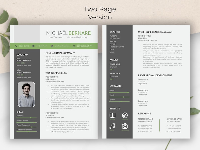 Resume Template Word | Resume & Cover Letter | Editable CV | 1 and 2 ...