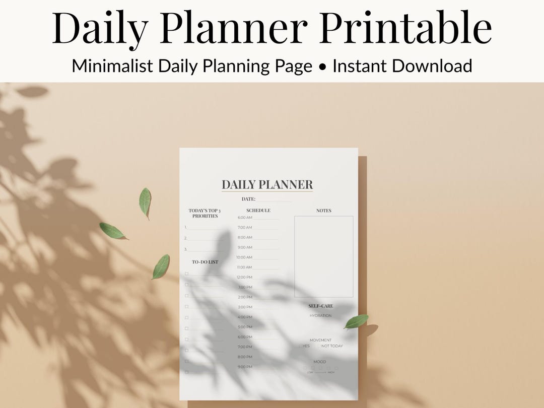 Minimalist Daily Planner Printable | To-do List, Priorities (US Letter ...