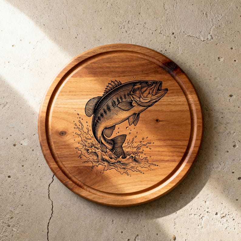 8 Bass Fishing SVG Laser Files, Charcuterie Board Engraving Designs ...