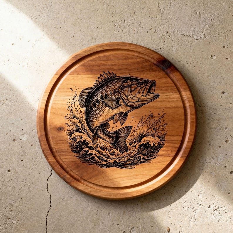 8 Bass Fishing SVG Laser Files, Charcuterie Board Engraving Designs ...