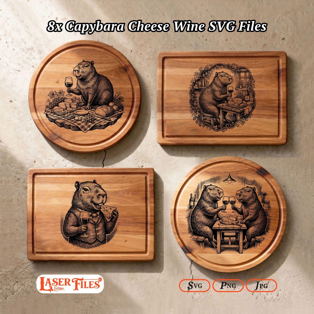 8 Capybara Cheese Wine SVG Laser Files, Funny Animal Engraving Designs ...