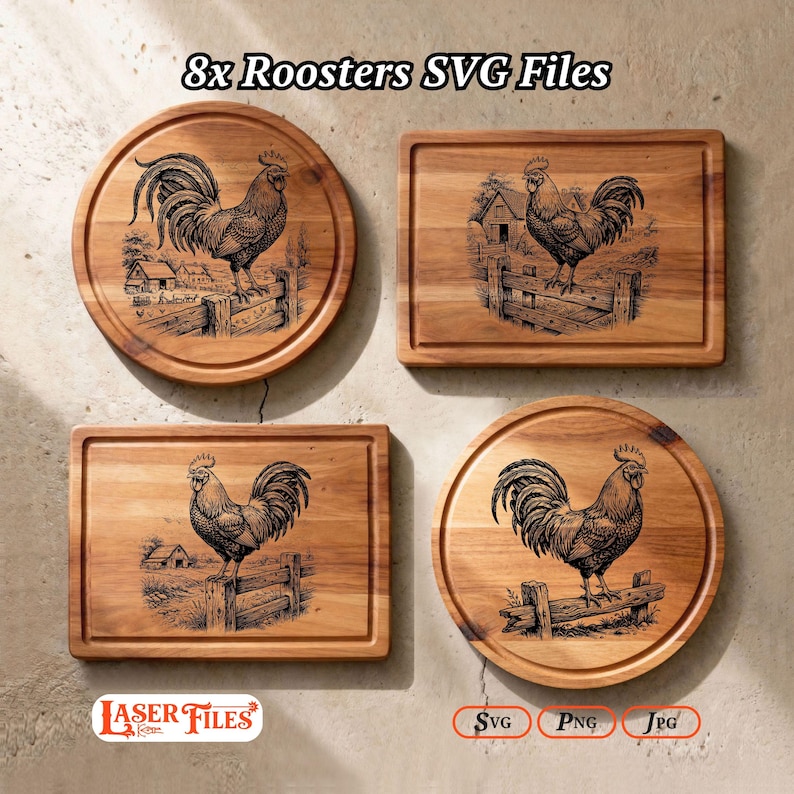 8 Rooster Farm SVG Laser Files, Charcuterie Board Engraving, CNC ...