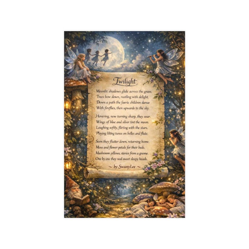 Twilight Fairy Poem Poster Whimsical Night Forest Art Print Childrens ...