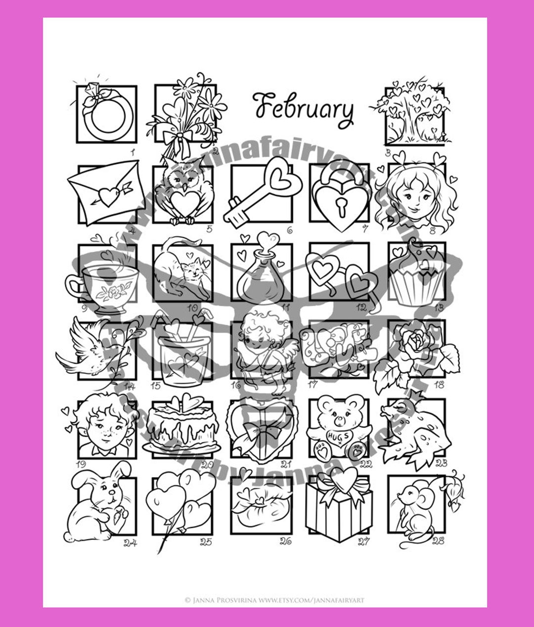 February Tiny Treats Countdown Coloring Page, Calendar to Color ...