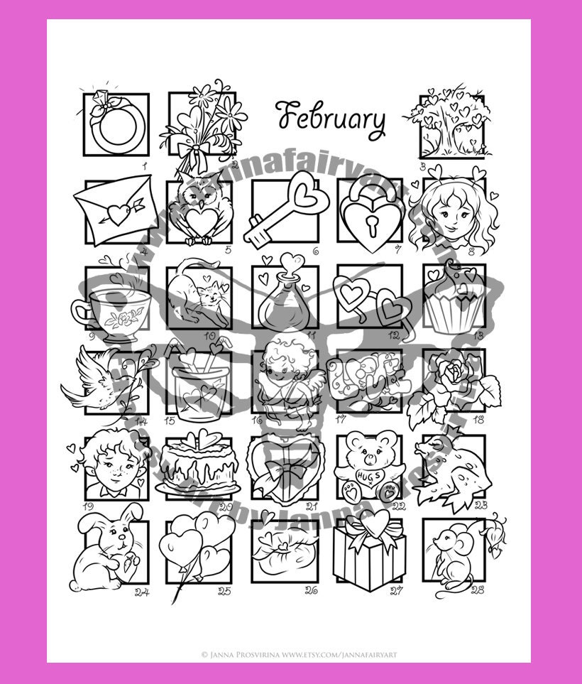 February Tiny Treats Countdown Coloring Page, Calendar to Color ...