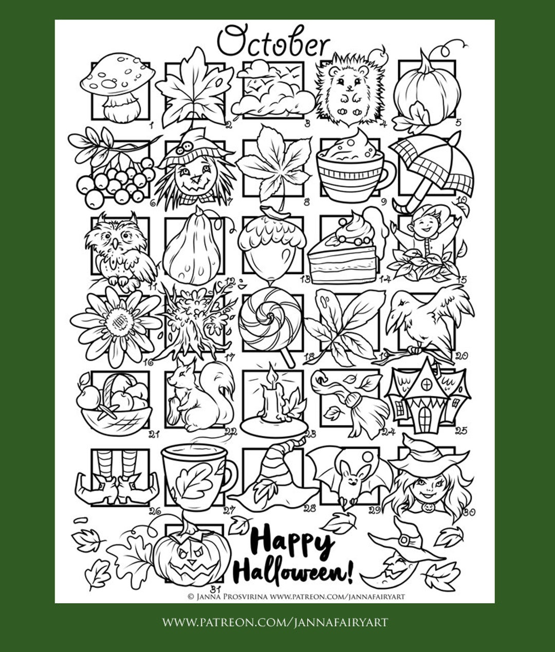 October Treats Countdown Coloring Page, Calendar to Color, Printable ...