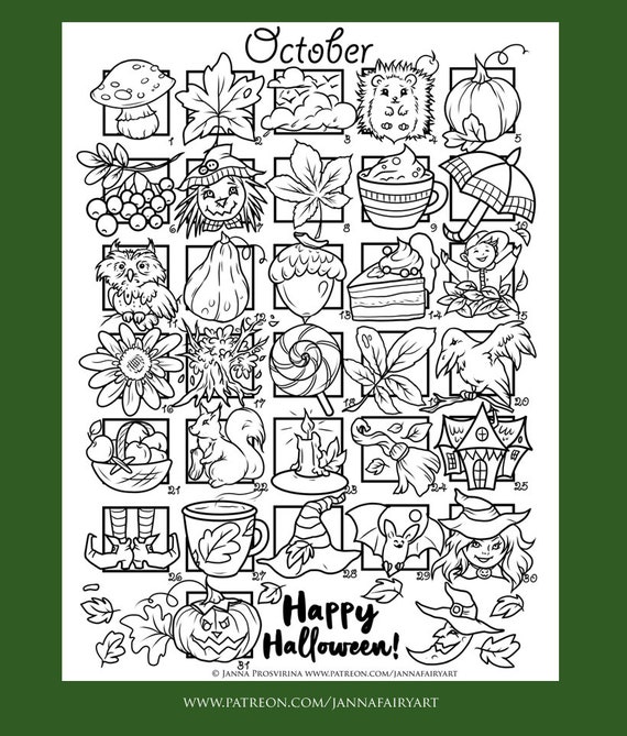 October Calendar Coloring Page