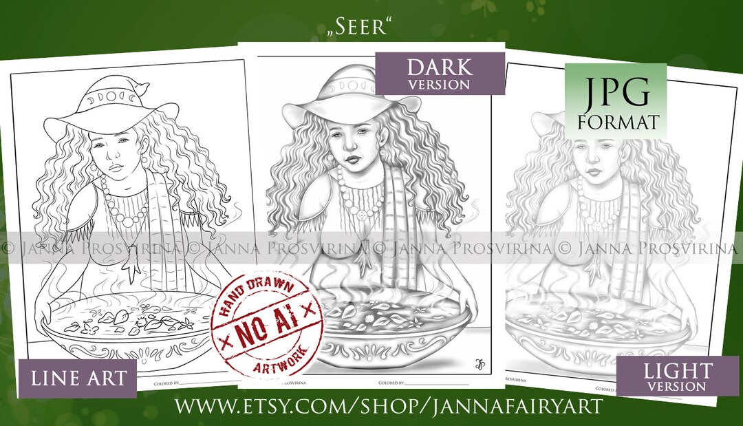 Seer, Coloring Page, Digital Stamp, Grayscale, Line Art, Printable ...