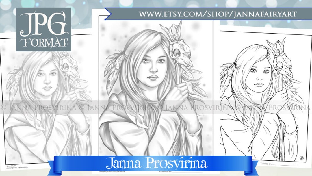 Old Ways, Coloring Page, Grayscale, Line Art, Witch, Digital Stamp ...