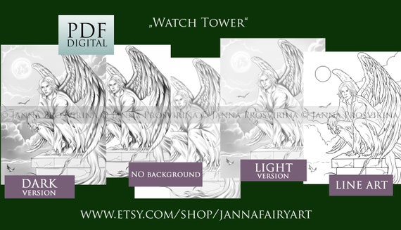 Watch Tower Angel Coloring Page Digital Stamp Printable - Etsy