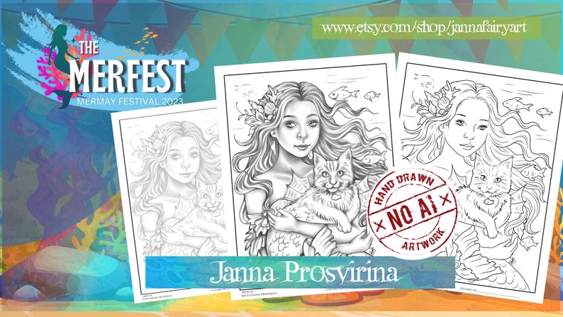 Mercat Mermaid Coloring Page, Printable, Instant Download, Digital ...