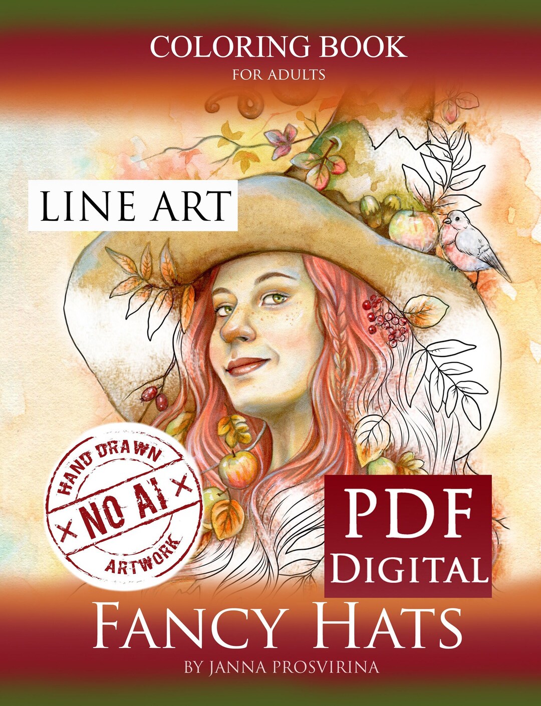 Fancy Hats, Line Art, Digital Coloring Book, PDF, Printable, Instant ...