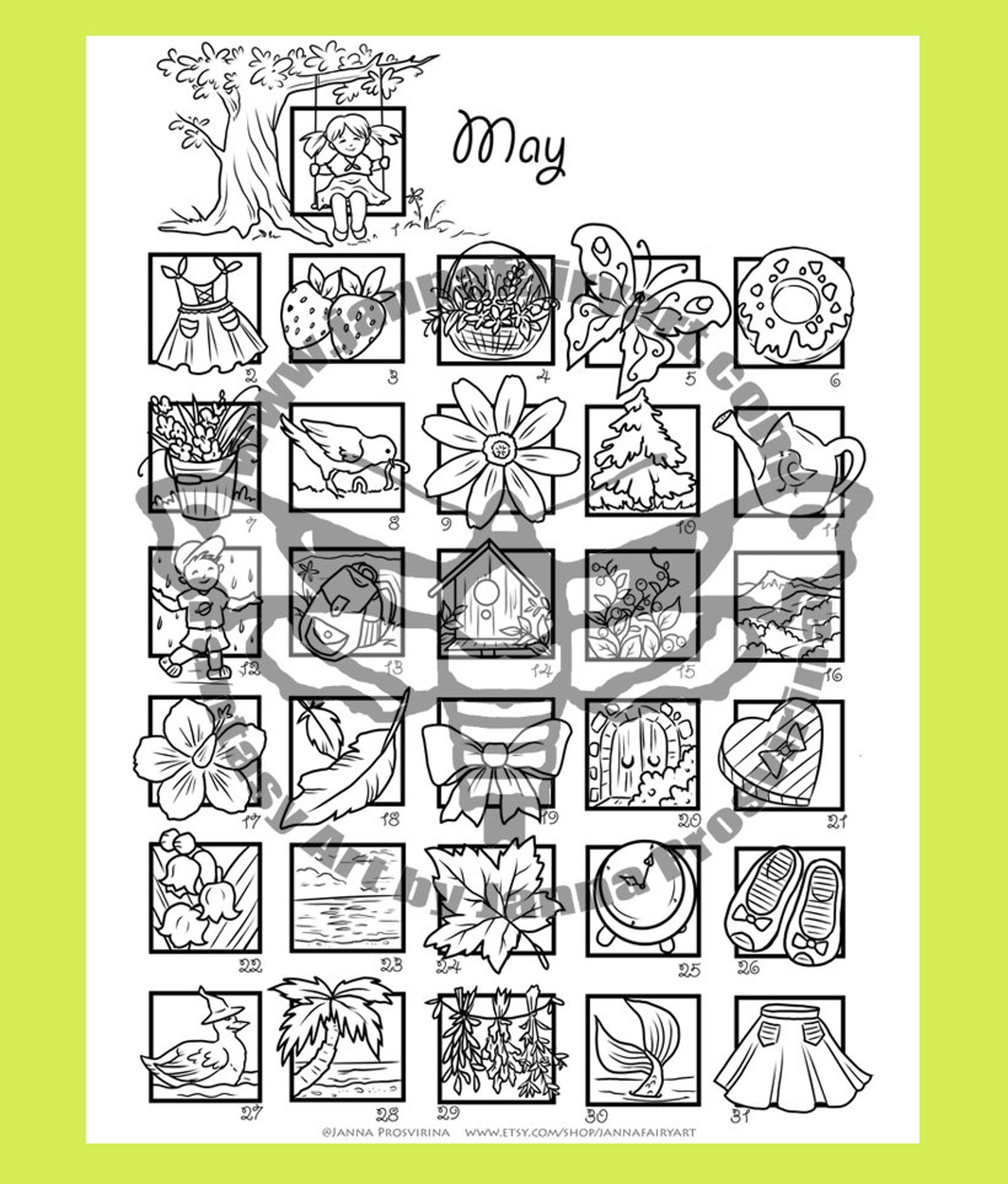 May Treats Countdown Coloring Page, Calendar to Color, Printable, Art ...