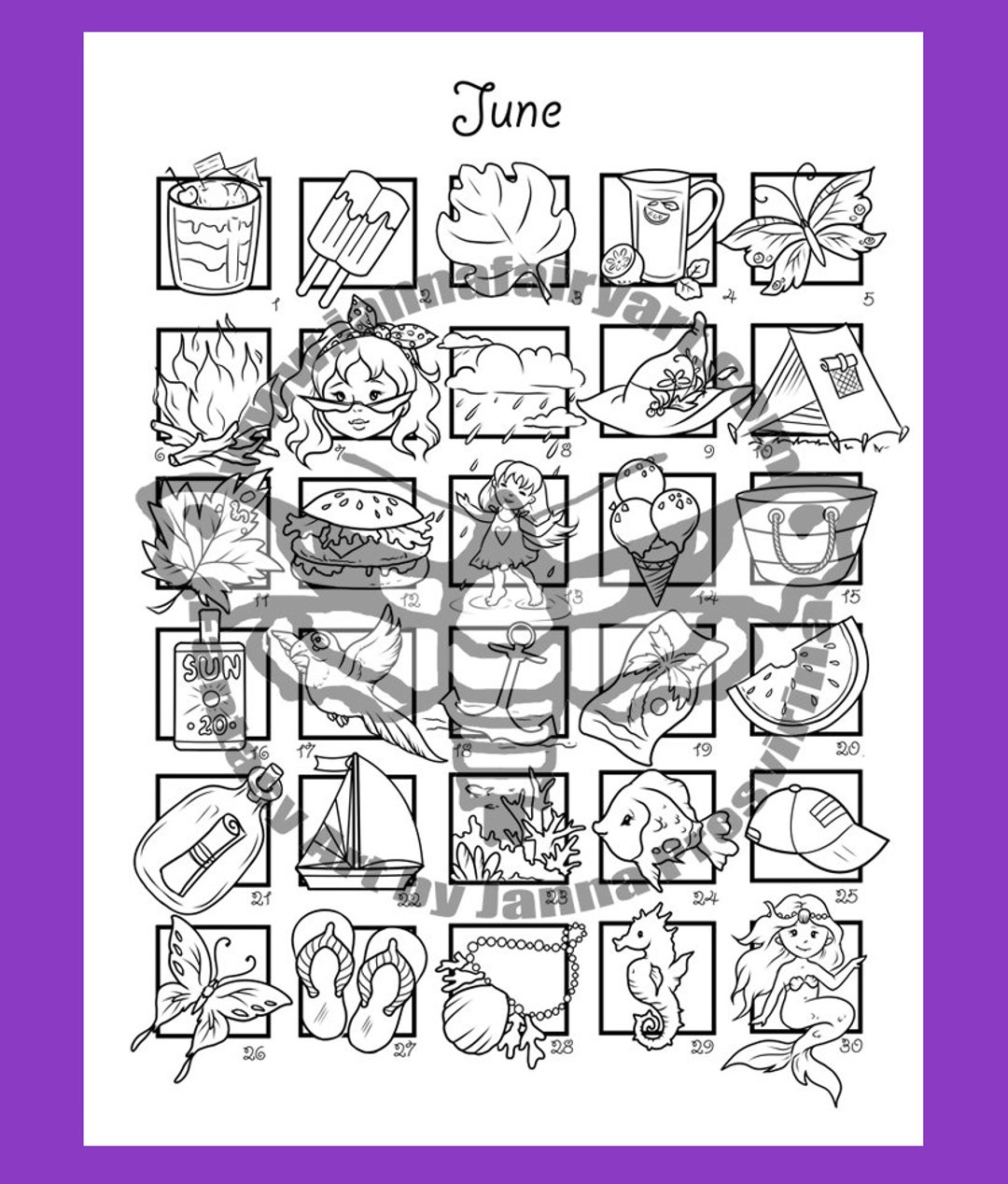 June Treats Countdown Coloring Page, Calendar to Color, Printable, Art ...