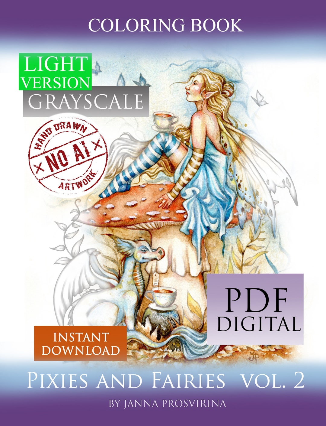 Pixies and Fairies Volume 2, Grayscale LIGHT Version, Digital Coloring ...