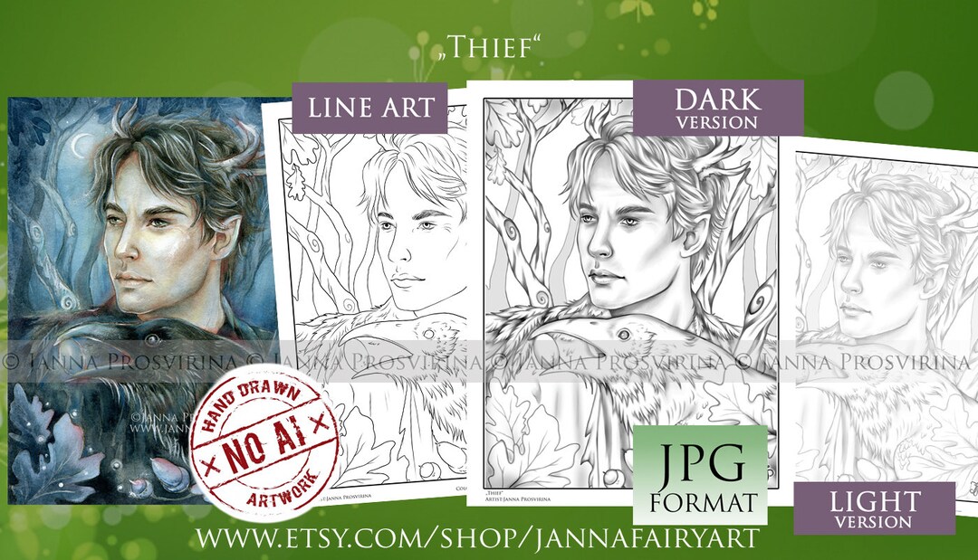 Thief, Coloring Page, Digital Stamp, Grayscale, Line Art, Printable ...