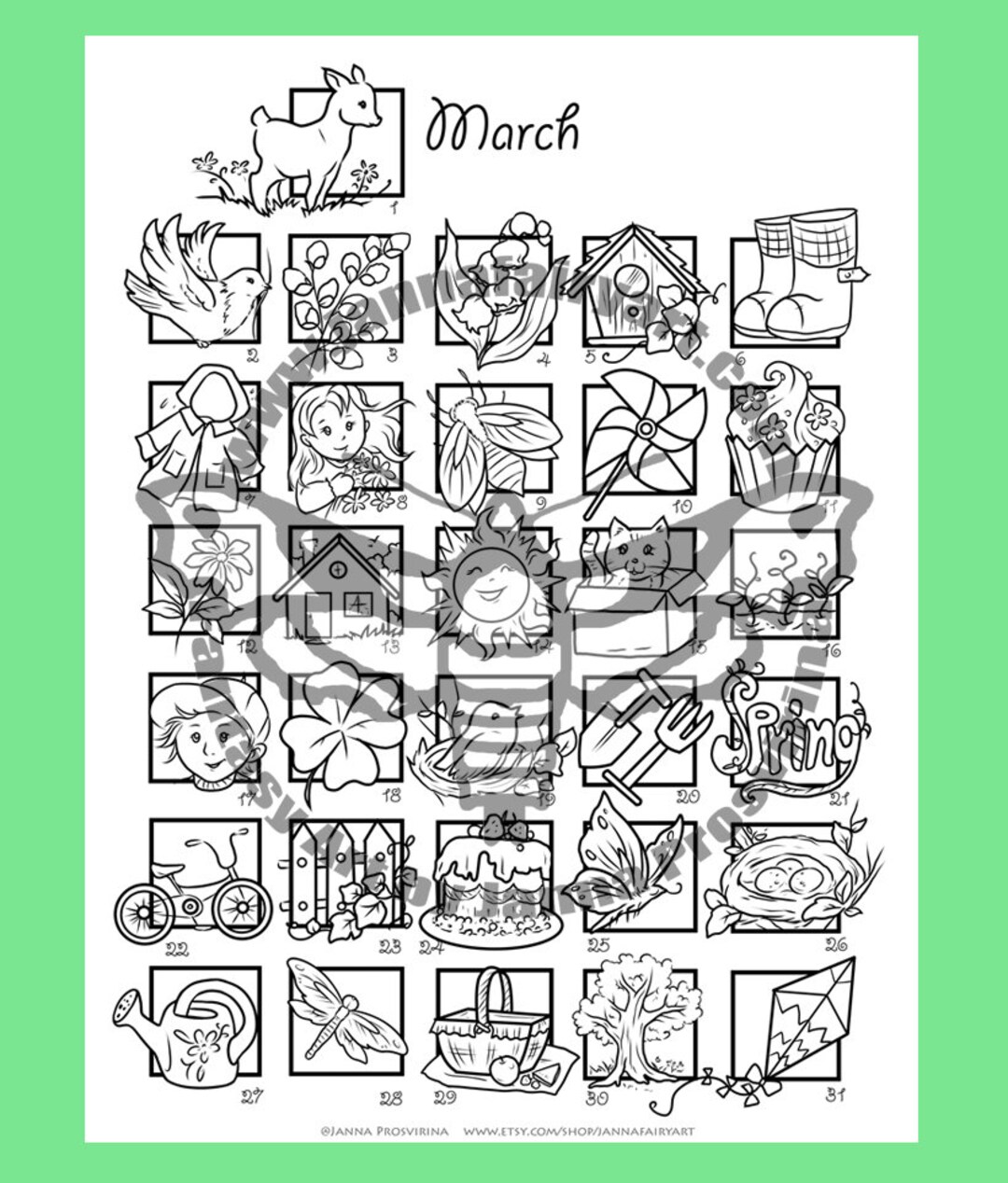 March Tiny Treats Countdown Coloring Page, Calendar to Color, Printable ...