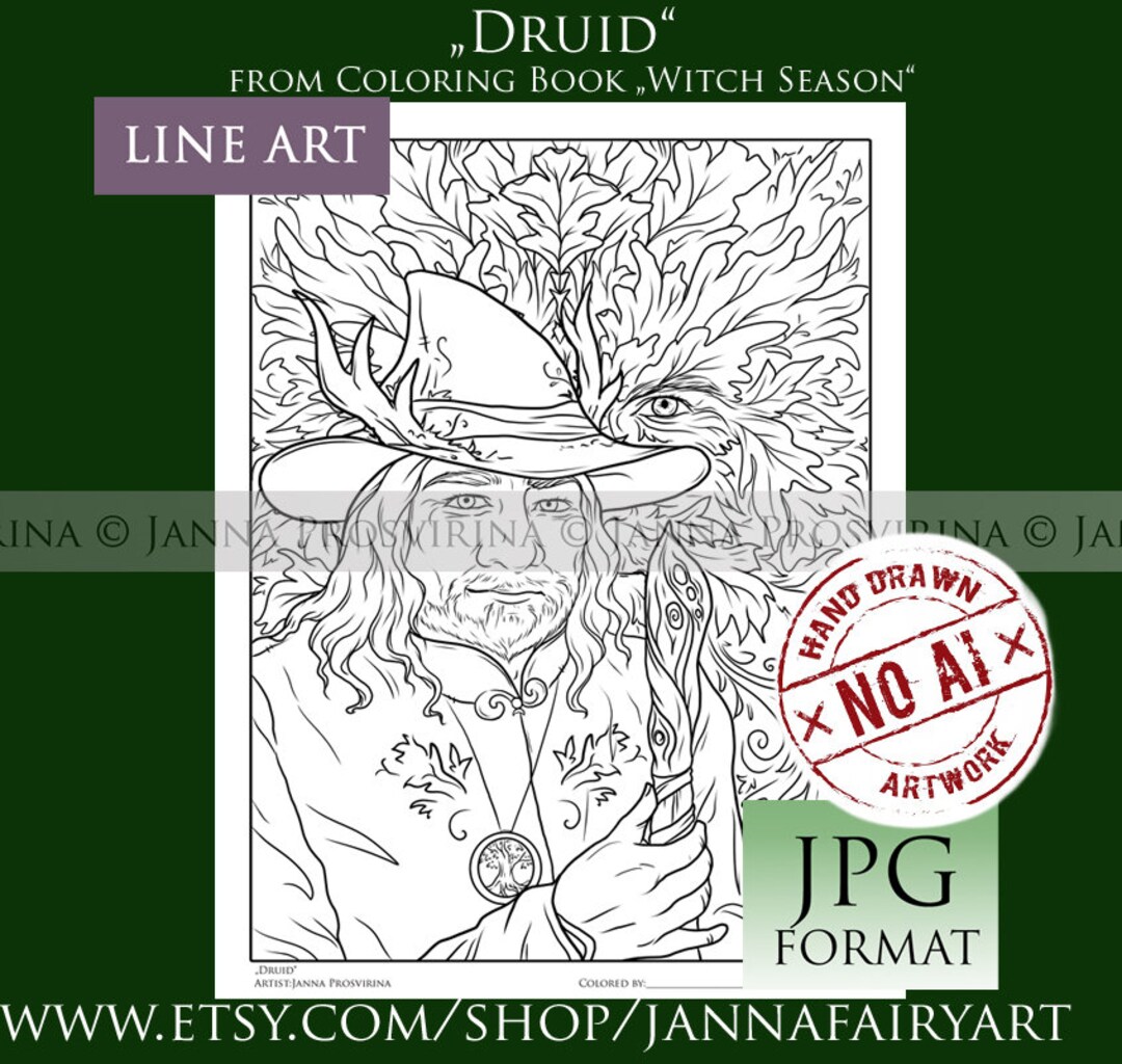 PRINTABLE, Druid, Digital, Stamp, Coloring Page, Adult Coloring, Fairy ...