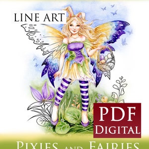 Printable Digital Book, PDF, Coloring, Instant Download, Pixies and ...