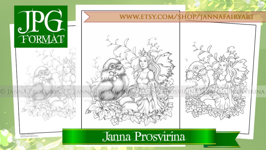 Digital Stamp, Coloring Page, Spring Greetings, Easter Digital Stamp ...