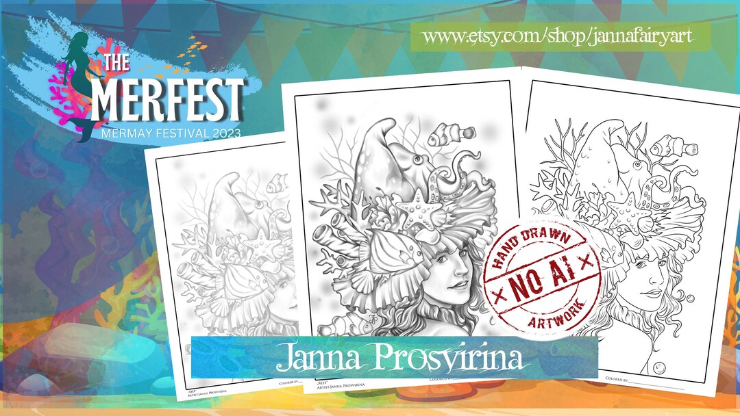 Reef Mermaid Coloring Page, Merfest2023, Mermay, Printable, Instant ...