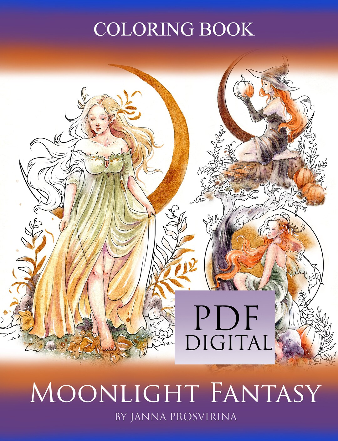 Digital Coloring Book, Moonlight Fantasy, PDF, Printable, Instant ...