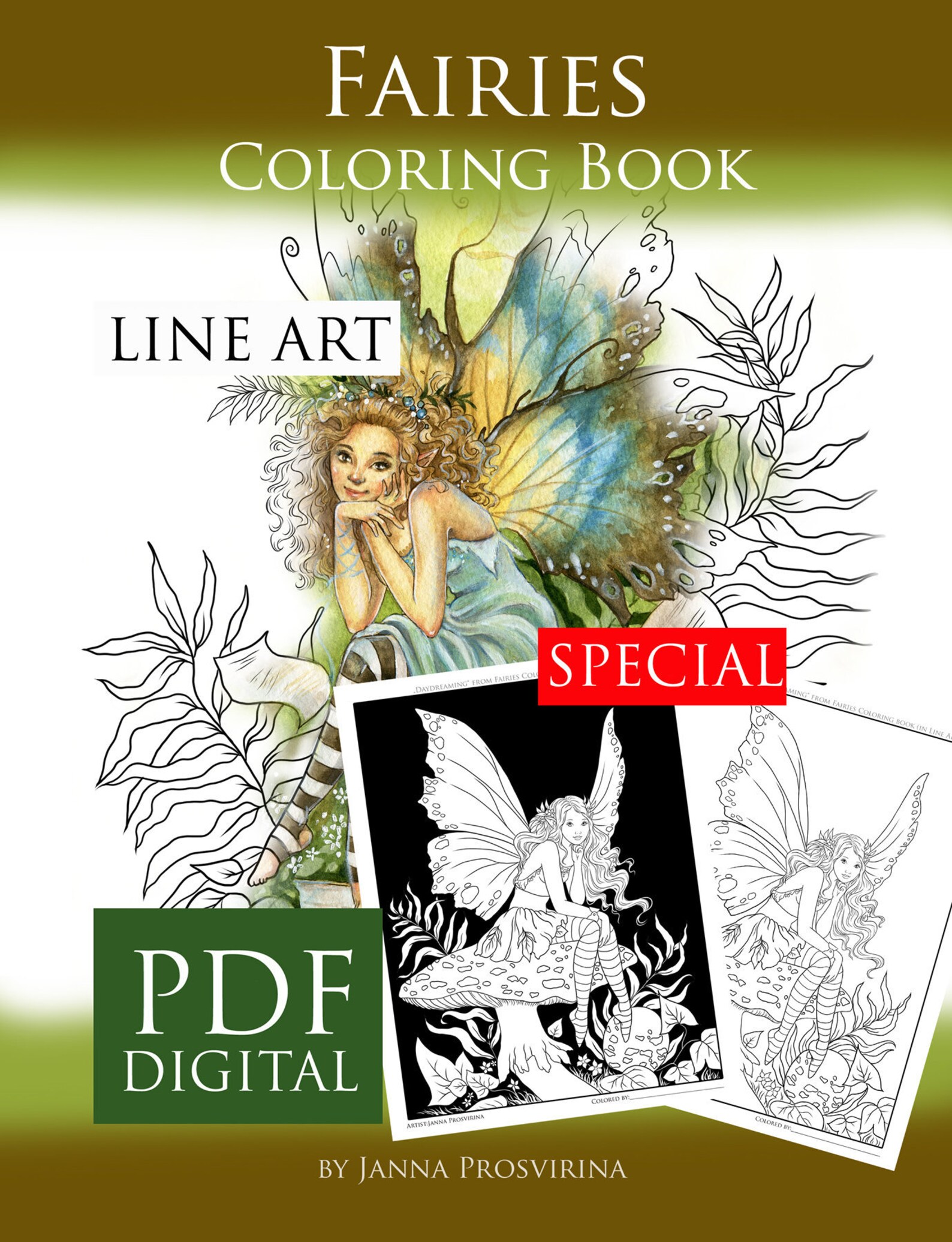 PRINTABLE, PDF Coloring Book, Instant Download, Line Art, Faeries, Art ...
