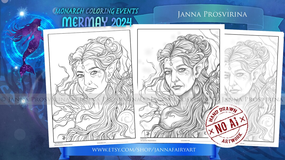 Sea Witch Mermaid Coloring Page, Mermay 2024, Printable , Jannafairyart ...