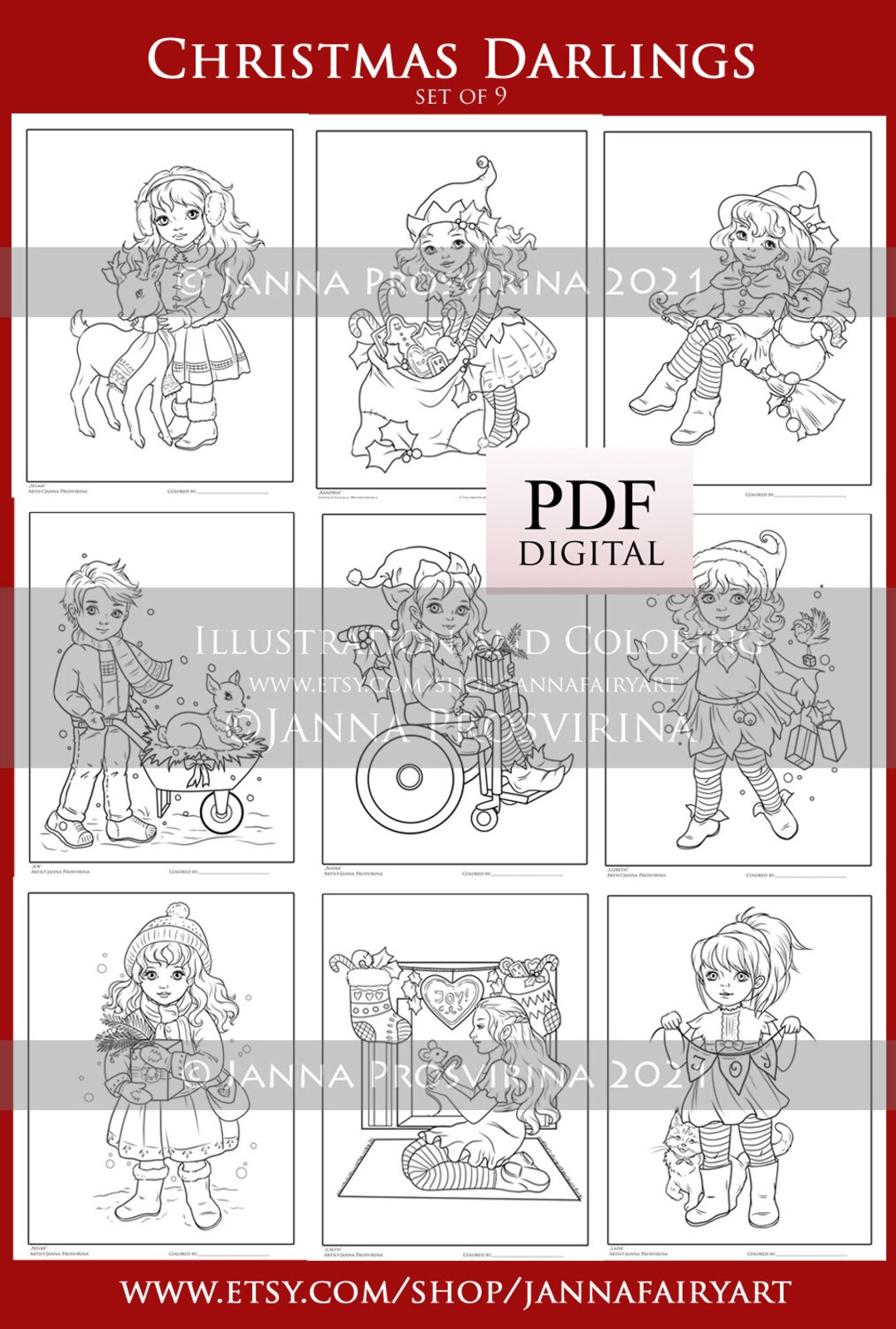 Digital Stamp, Printable Coloring Page, Christmas, Winter Darlings ...