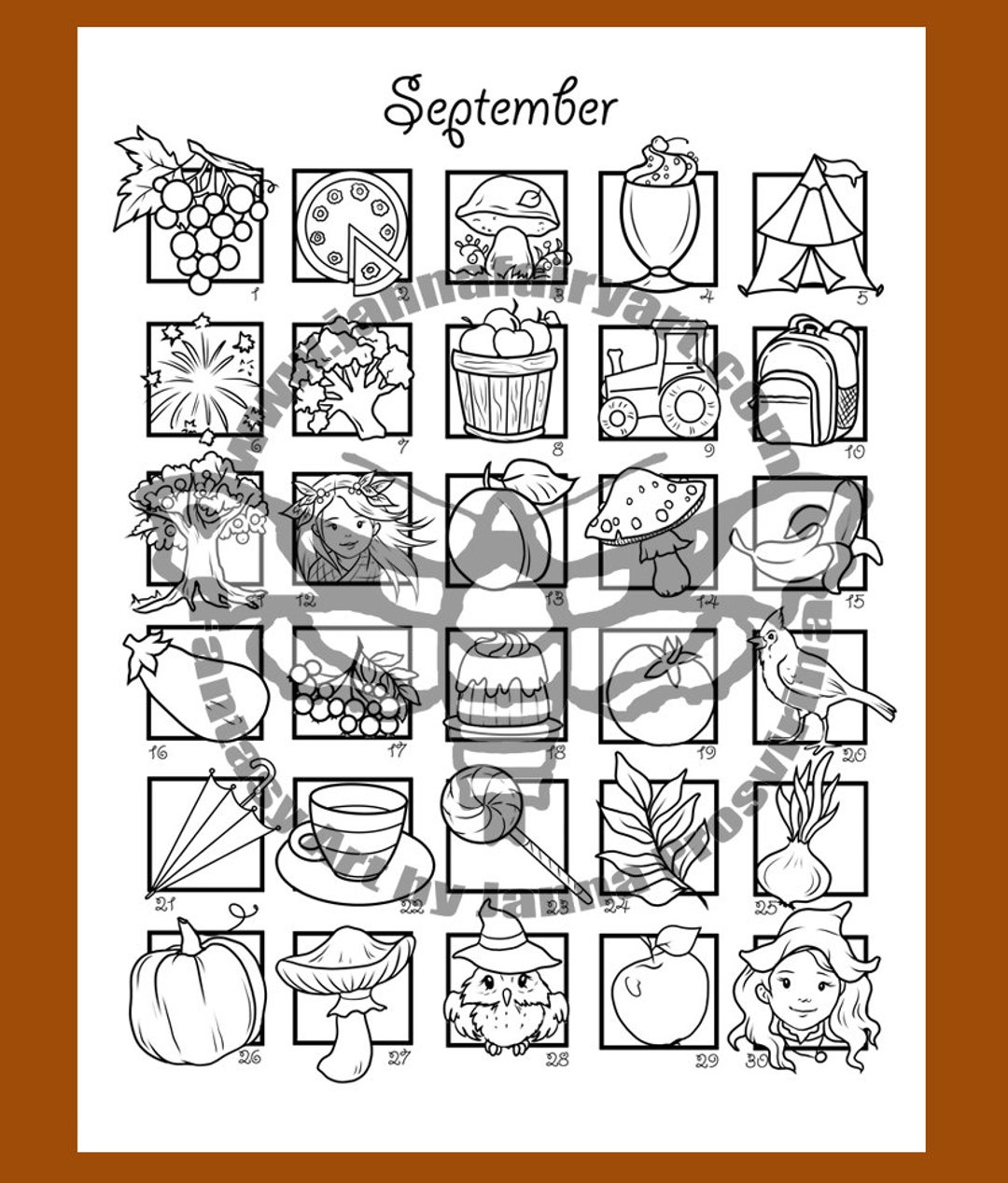 September Treats Countdown Coloring Page, Calendar to Color, Printable ...