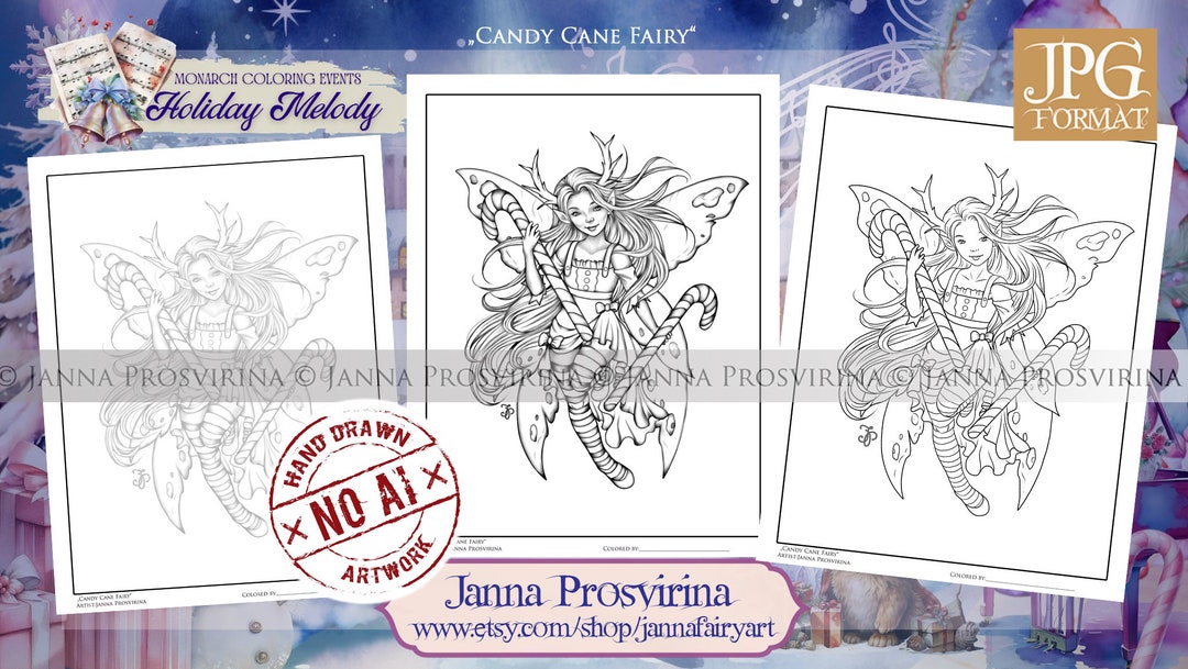 Candy Cane Fairy, Christmas Coloring Page, Instant Download, Digi Stamp ...