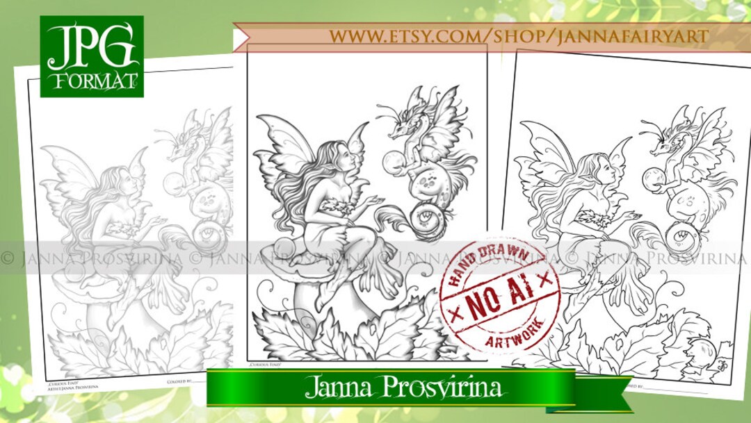 Curious Find, Digital Stamp, Coloring Page, Fairy, Line Art, Grayscale ...