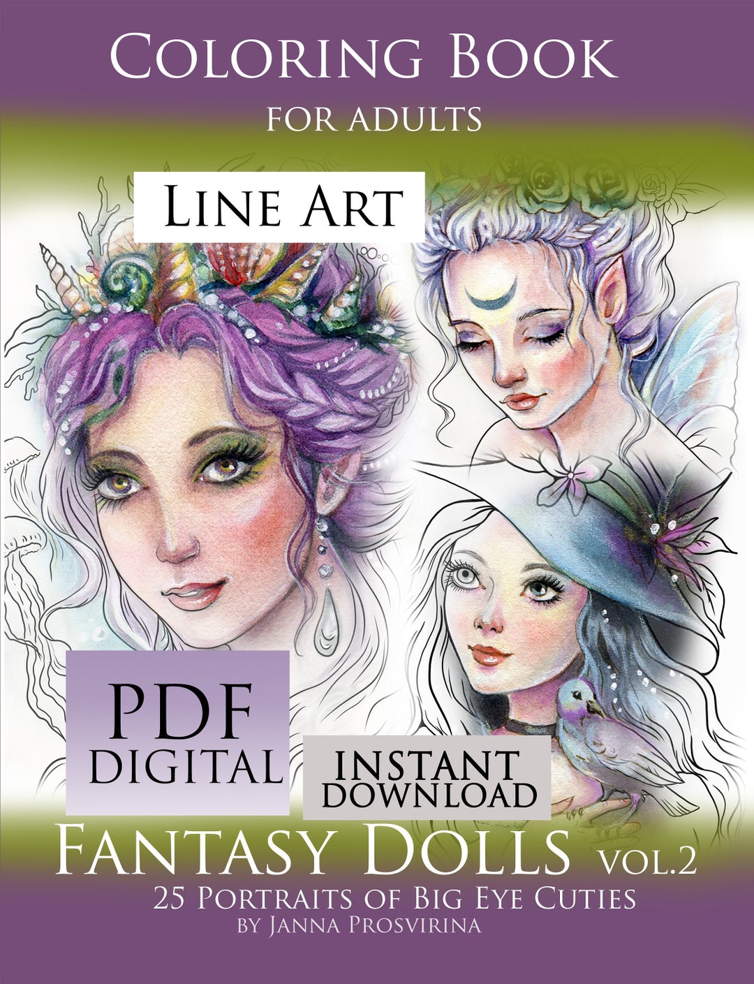 PRINTABLE, PDF Coloring Book, Instant Download, Line Art, Faeries, Big ...