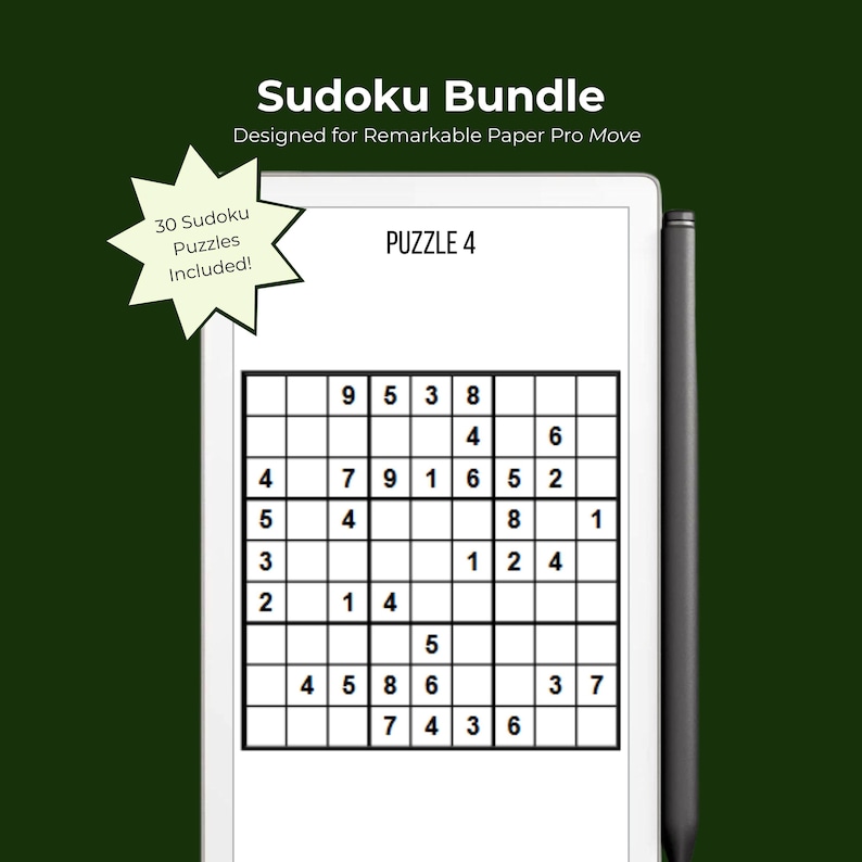 Sudoku Puzzles for Remarkable Paper Pro Move | Sudoku Activity - Etsy