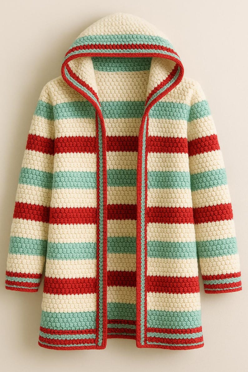 Peppermint Swirl Hooded Cardigan Crochet Pattern | Moss Stitch Linen ...