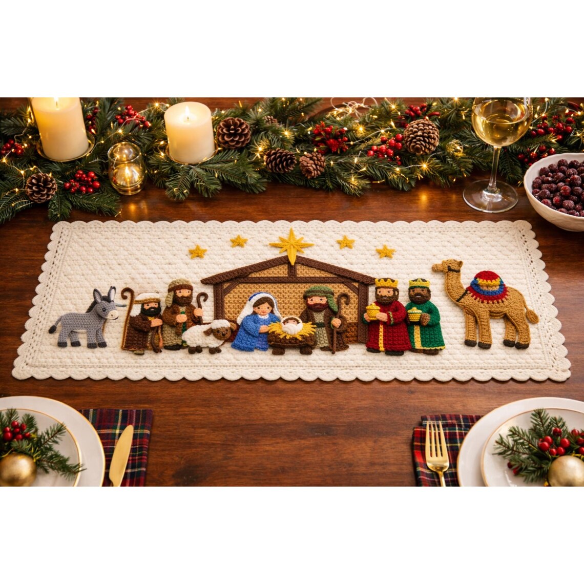 Nativity Table Runner Crochet Pattern | Full Christmas Nativity Scene ...