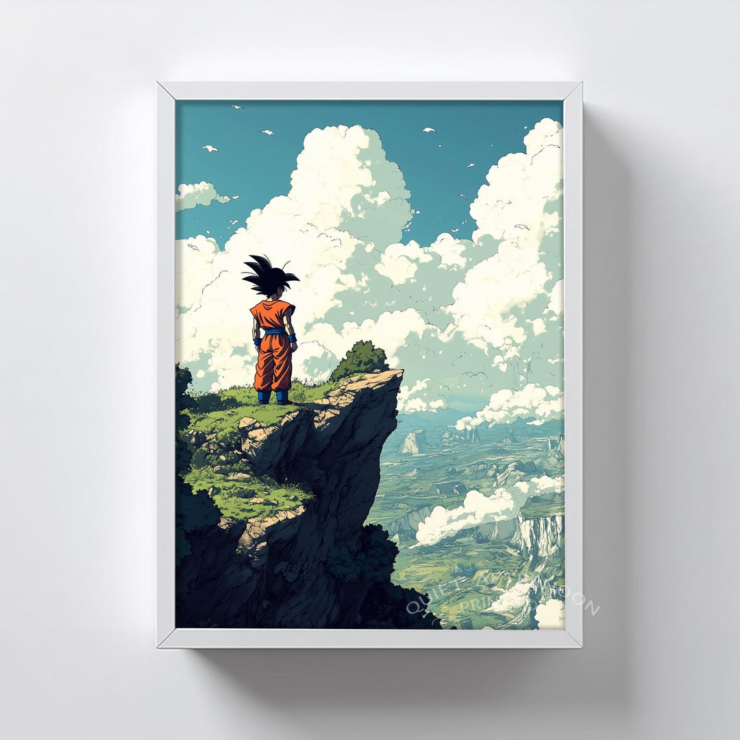 Goku Facing the Horizon Print - Anime Landscape Wall Art, 90's ...