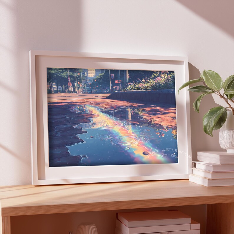 Anime Inspired City Puddle Scene - Cinematic Ghibli Style Digital Print ...