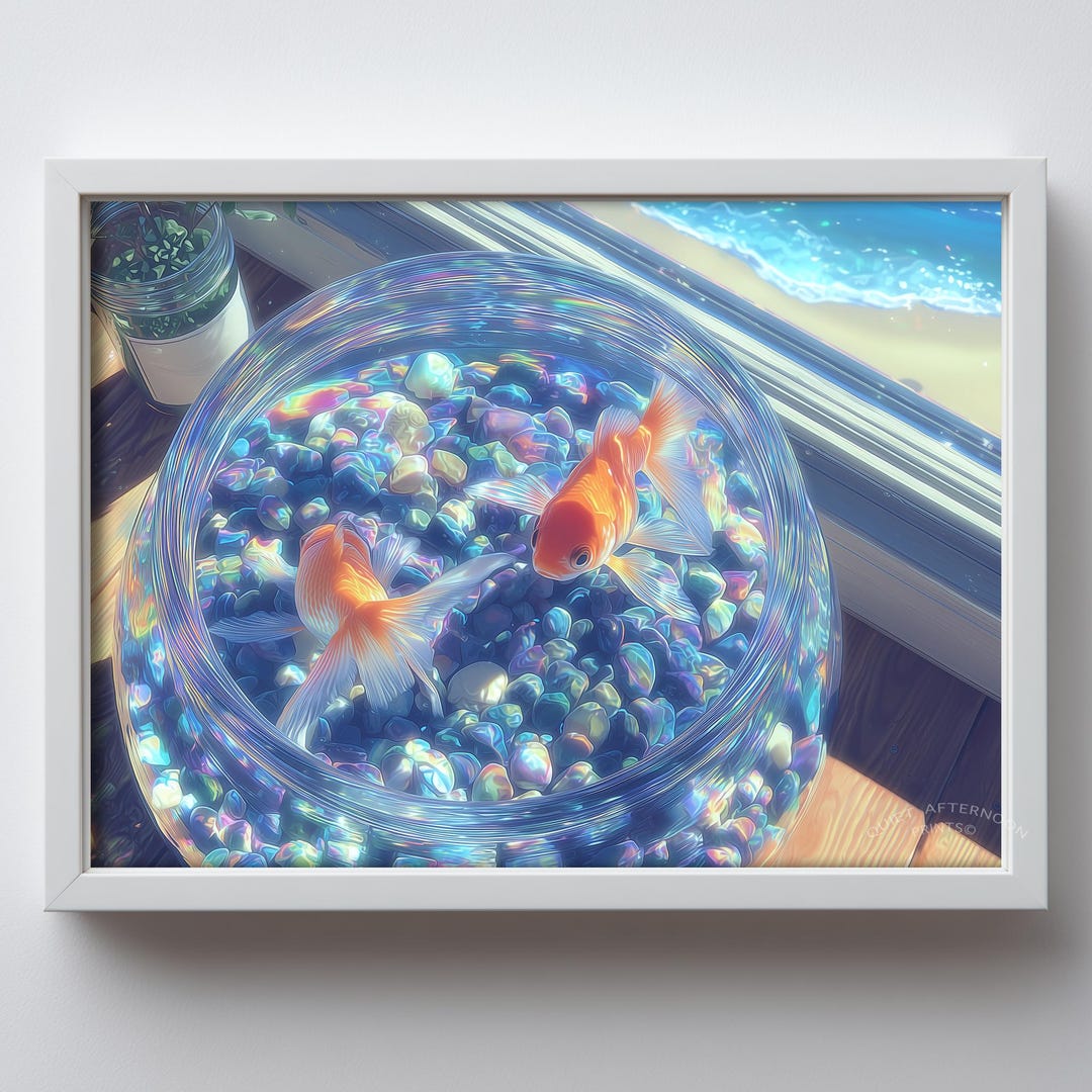 Cinematic Anime Goldfish in Bowl Wall Art, Realistic Digital ...