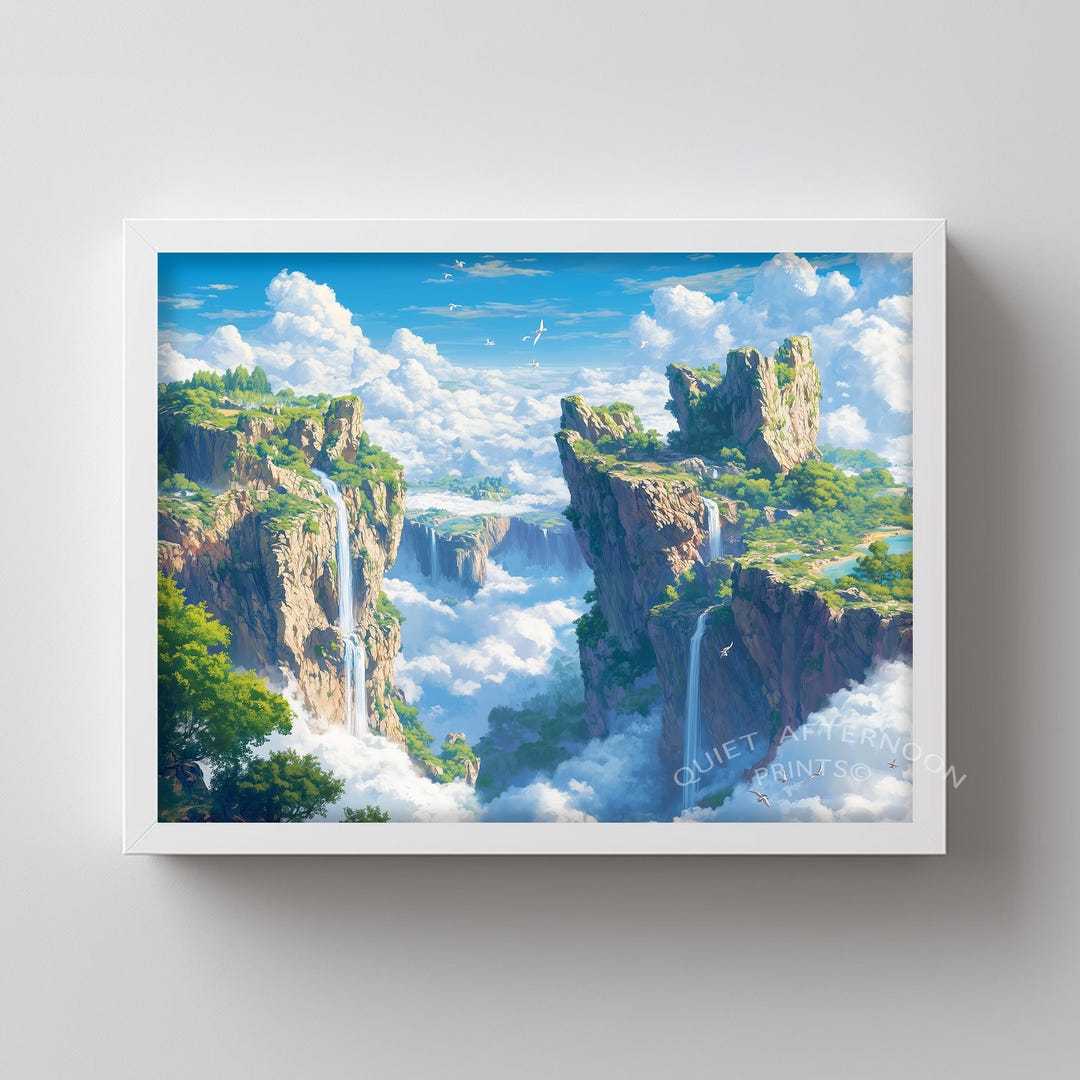 Floating Islands Over Sea of Clouds Art - Fantasy Digital Painting ...