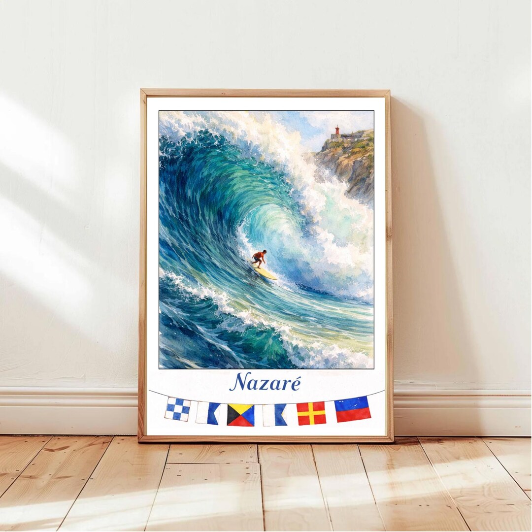 Nazare Portugal Travel Poster – Surf Beach Coastal Wall Art - Etsy
