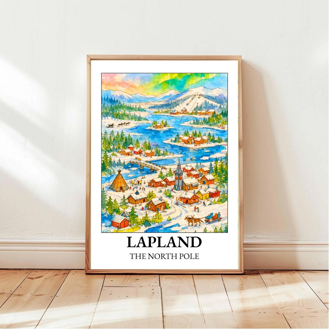 Lapland Travel Poster | Hand Drawn Finland Watercolor Art - Etsy