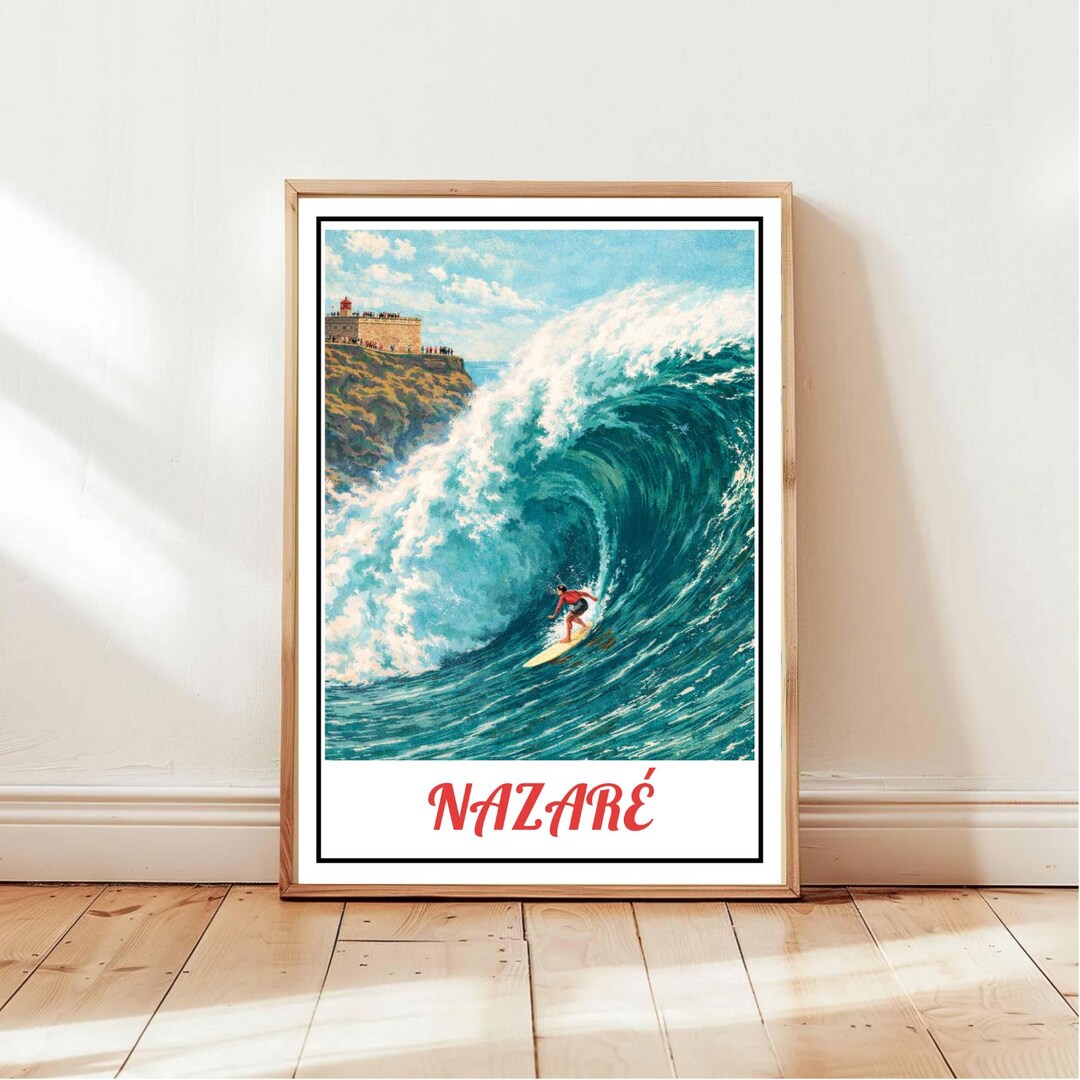Nazare Portugal Travel Poster – Coastal Surf Print - Etsy