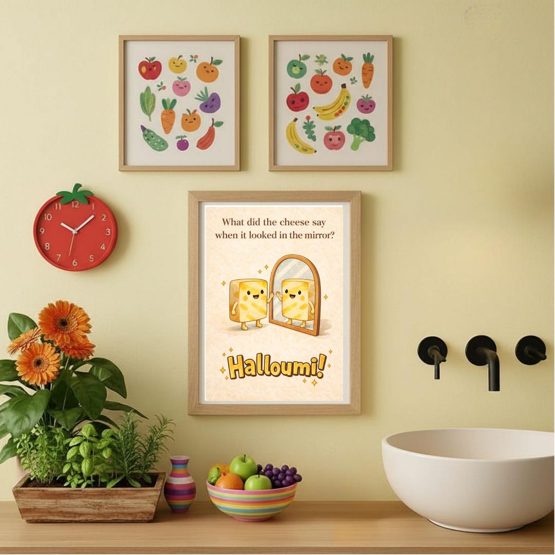 Funny Cheese Wall Art Print | “halloumi” Food Pun Poster | Cute Kitchen ...